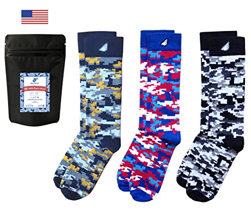 Fun Digital Camo Mens Dress Socks Colorful Digicamo Gift 3-Pack, Made in America
