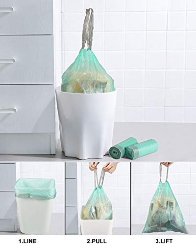 Small Trash Bags, AYOTEE 2 gallon trash bag Drawstring Compostable Trash Bags, 50 Counts Small Garbage Bags Bathroom Trash Bags Compost Bags Waste Basket Liners for Bathroom,Office,Pet,Car (Green)
