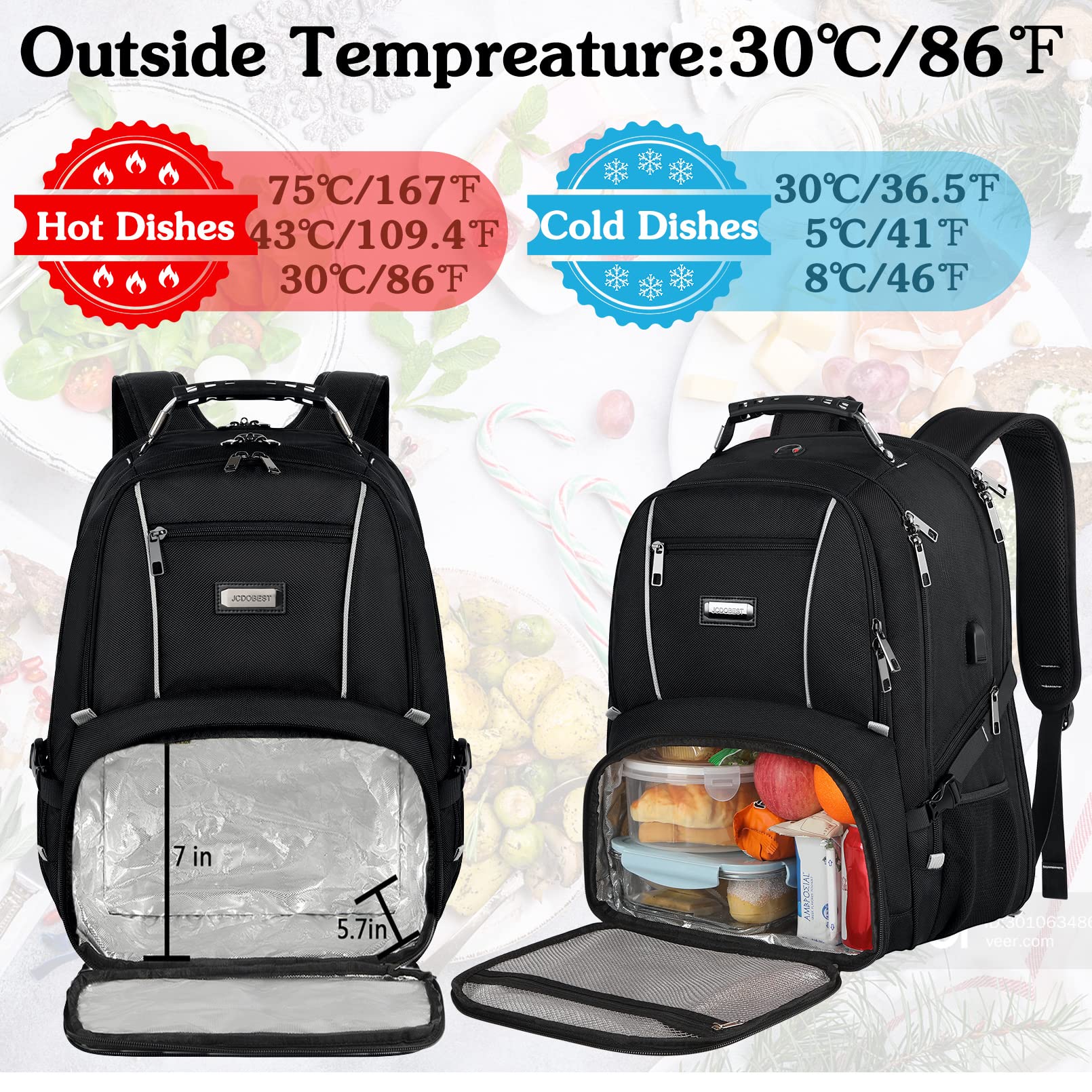Lunch Backpack for Men, Insulated Cooler Bag Lunch Box Backpack, Extra Large Travel Laptop Backpack TSA Friendly RFID Durable Computer College School Bookbag with USB Port Women Fits 17.3 Inch Laptop