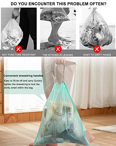 Small Trash Bags, AYOTEE 2 gallon trash bag Drawstring Compostable Trash Bags, 50 Counts Small Garbage Bags Bathroom Trash Bags Compost Bags Waste Basket Liners for Bathroom,Office,Pet,Car (Green)