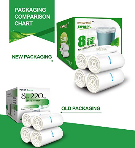 Clear Medium Garbage Bags 8 Gallon Trash Bags FORID Wastebasket Bin Liners 220 Count Plastic Trash Bags for Bathroom Bedroom Office Trash Can 30 Liter