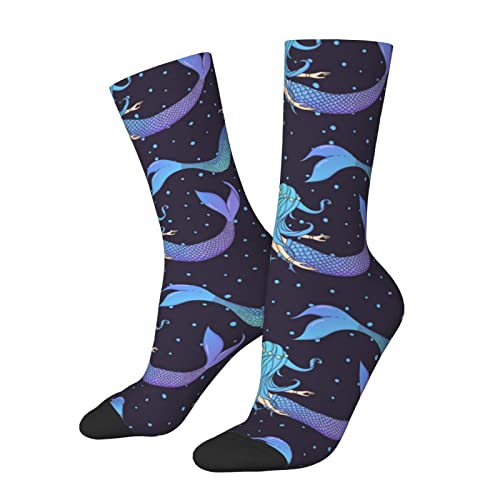 SWEET TANG Running Calf Socks Compatible with Beautiful Mermaids Underwater Dress Socks, Funny Outdoor Football Socks Workout Hiking Walking Socks for Men Women