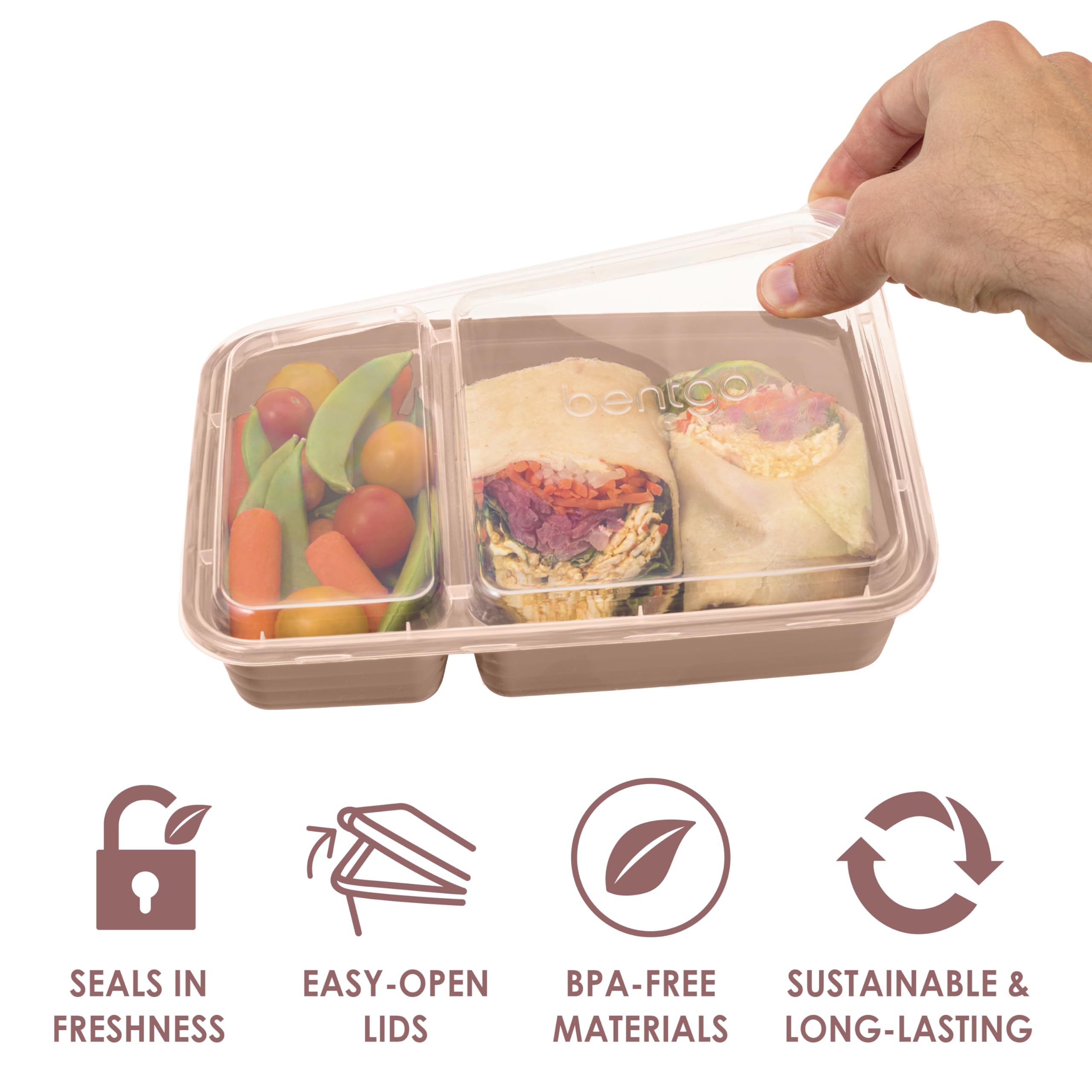 Bentgo 20-Piece Lightweight, Durable, Reusable BPA-Free 2-Compartment Containers - Microwave, Freezer, Dishwasher Safe - Rose Gold
