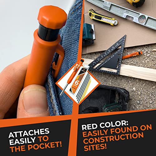 THORVALD Carpentry Pencil Set for Carpenter - Incl. 7 Leads + Sharpener - Solid Mechanical Pencils with Fine Point/Wood Marker/Best Marking tools for Construction/Carpenters/Drawing/Scriber