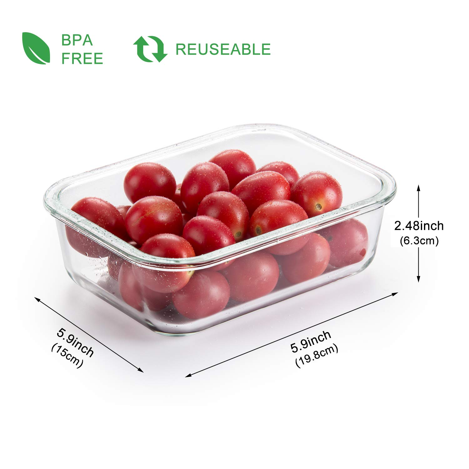 KERUITA [5-Pack,36 OZ Glass Bowl Meal Prep Containers - Glass Storage Containers with lids - Glass Lunch Bowl Airtight Leakproof Bento Box (1 Compartment)