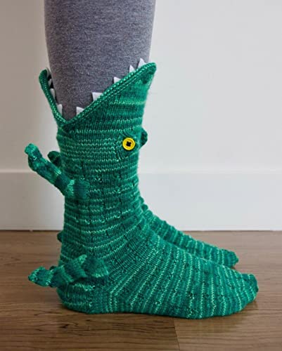 Christmas Knit Socks Crocodile Socks-Knit Animal Socks Funky Knitting Pattern Creativity Alligator Knitting Cuff Winter Warm Socks Funky Animal Pattern Novelty Mid-length Socks Gifts for Woman Man