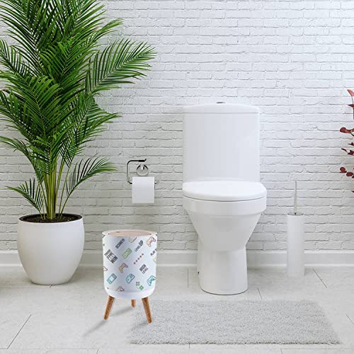 QOR88NJOG Trash Can with Lid Gamepad Seamless Texture with Console Videogame Controllers and Game Wood Small Garbage Bin Waste Bin for Kitchen Bathroom Bedroom Press Cover Wastebasket 7L/1.8 Gallon