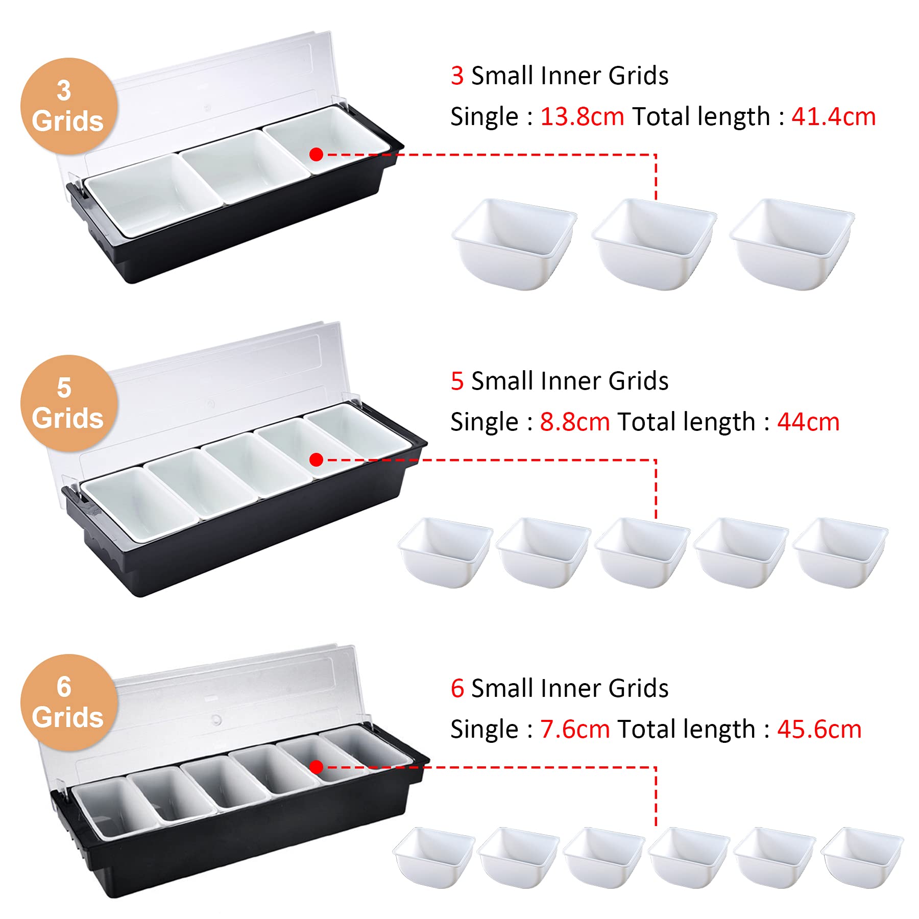 Bar Top Food Condiment Dispenser Container with Lid, Plastic Garnish Tray Station for Fruit, Veggie, Salad - Ice Cooled Topping Kitchen Organizer for Bar Home Restaurant Supplies & Serving (6 Tray)