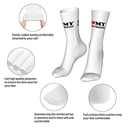 I Love My Hot Boyfriend 1 Socks Funny Socks Casual Crew Socks Compression Running Sock Moisture Wicking Novelty Christmas Gifts