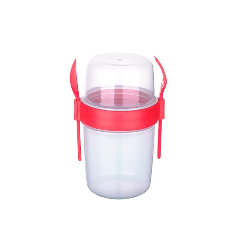 GanoOne On the Go Cups, Take and Go Cup with Topping Cereal or Oatmeal Container, Portable Lux Cereal To-Go Container with Top Lid Granola & Fruit Compartment (Red)