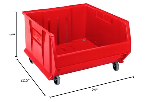 Quantum Storage Systems QUS967MOBRD Mobile Plastic Hulk Container Bin with Wheels, 24" x 22.5" x 12", Red