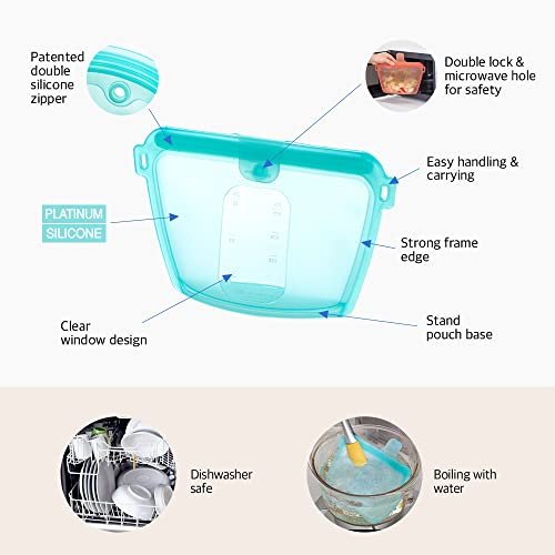 [SILLYMANN] Platinum Silicone Zip Top Reusable, Stand Up Storage Bag | Dishwasher-Safe, Eco-friendly, Easy Cleaning, Portable | Lunch Bag, Sandwich Containers | 34 Oz, Coral (Coral)