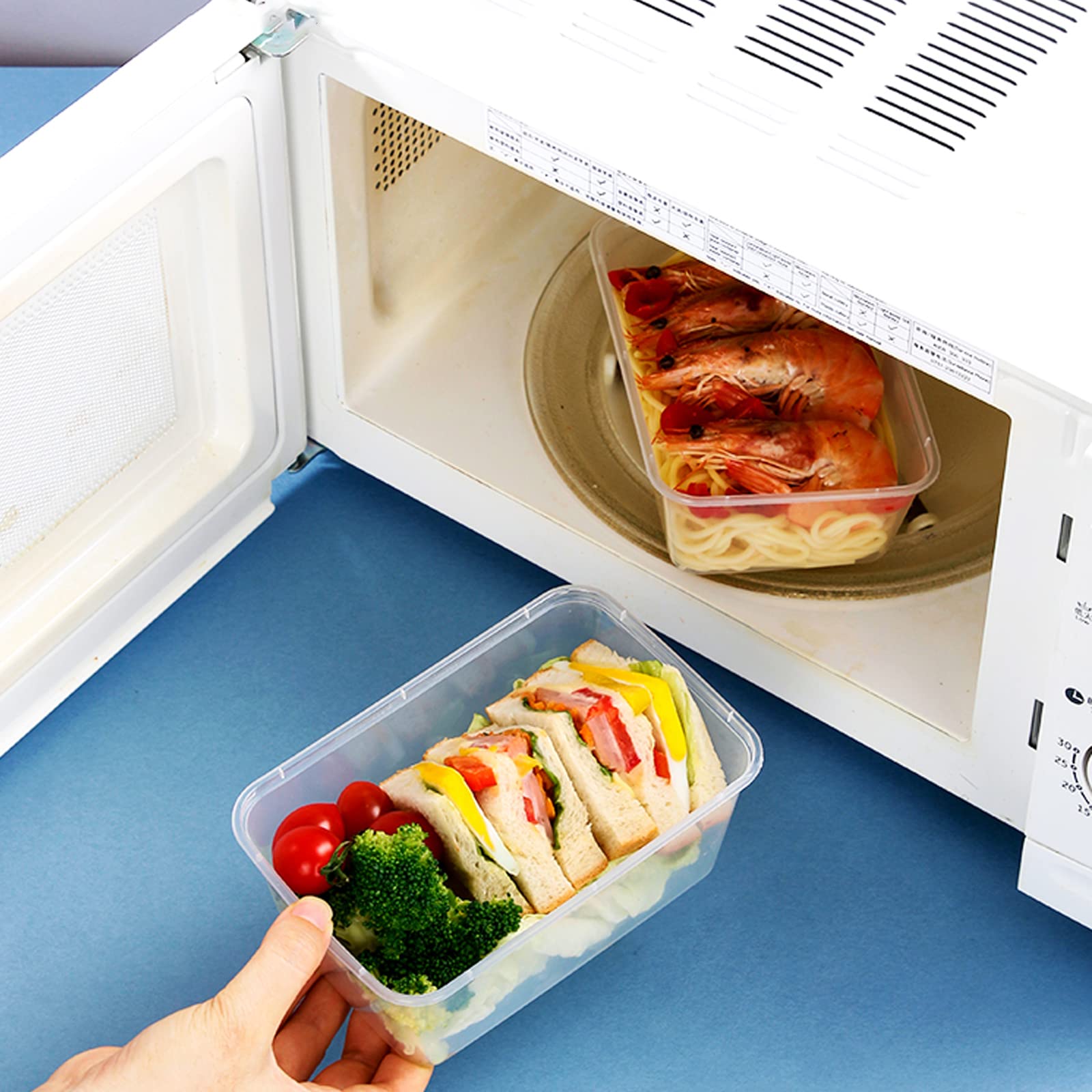 ganfaner [50pk 21 oz / 650ml Square disposable food containers, plastic food storage container box with lid, for working food prepare lunch dinner