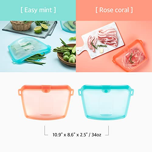 [SILLYMANN] Platinum Silicone Zip Top Reusable, Stand Up Storage Bag | Dishwasher-Safe, Eco-friendly, Easy Cleaning, Portable | Lunch Bag, Sandwich Containers | 34 Oz, Coral (Coral)