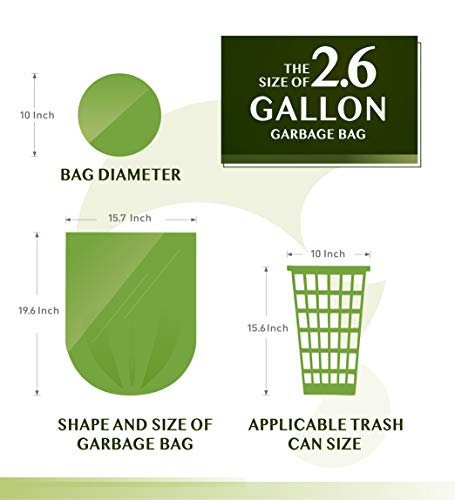 Small Trash Bags - FORID 2.6 Gallon Compostable Garbage Bags 150 Count Mini Strong Trash Can Liners 10 Liter Unscented Wastebasket Bags for Kitchen Bathroom Home Office (5Rolls/Green)