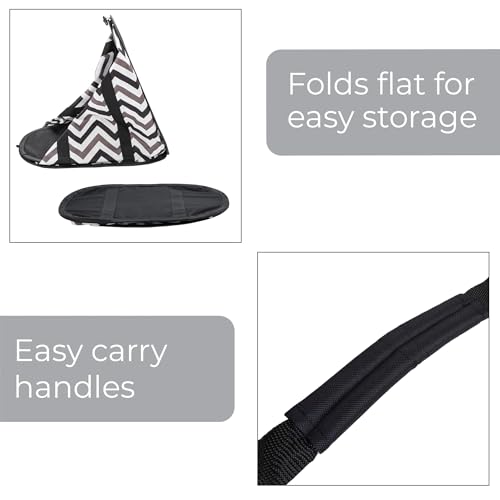 Smart Design Pop-Up Shopping Bag - Reusable - Large - Heavy Duty Polyester - Folds Flat - Supermarket, Trunk Storage - Home Organization (15 x 10 Inch) [Chevron w/Black Trim]