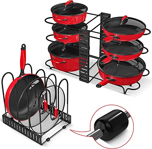 STORLUX Pots and Pans Organizer : Rack for under Cabinet, Expandable Pot Lid Kitchen Cabinet Organizer Holder with 10 Adjustable Compartment, for Cutting Board, Cast-iron Pan, Heavy Cookware