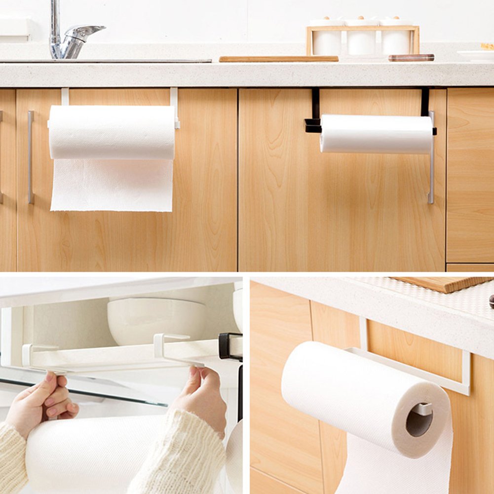 hudiemm0B Paper Towel Holder Hanger Toilet Roll Rack Stand Organizer Cabinet Bathroom Iron Black