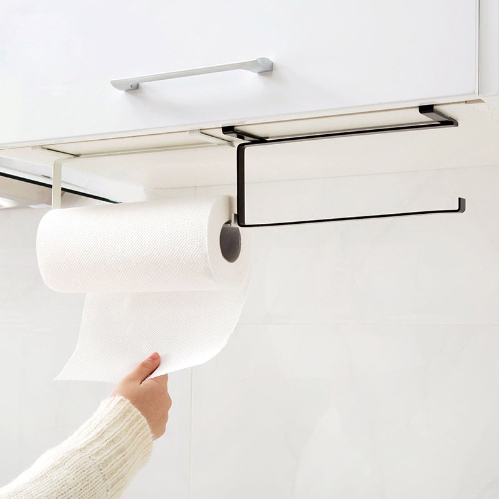 hudiemm0B Paper Towel Holder Hanger Toilet Roll Rack Stand Organizer Cabinet Bathroom Iron Black