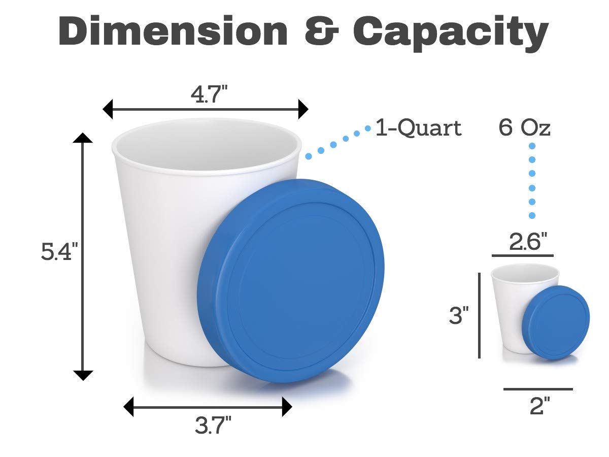 Ice Cream Freezer Storage Containers with Silicone Lids (3 Pack, 1- Quart Each) + 2 Serving Cups – Dishwasher Safe - Large Reusable BPA-Free Tub for Homemade Ice-Cream