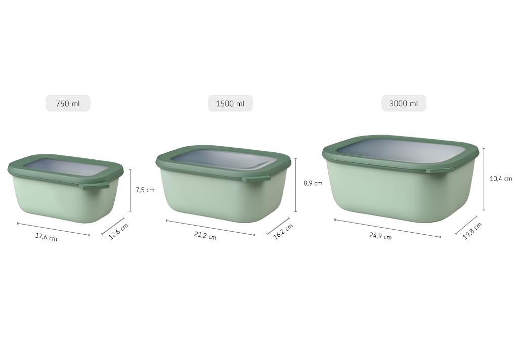 Mepal Cirqula 3000ml / 101oz Circular Rectangular Multi Food Storage & Serving Container with Transparent Lids | Perfect for Food Prep | Microwave & Dishwasher Safe | Nordic Black | Made in Holland