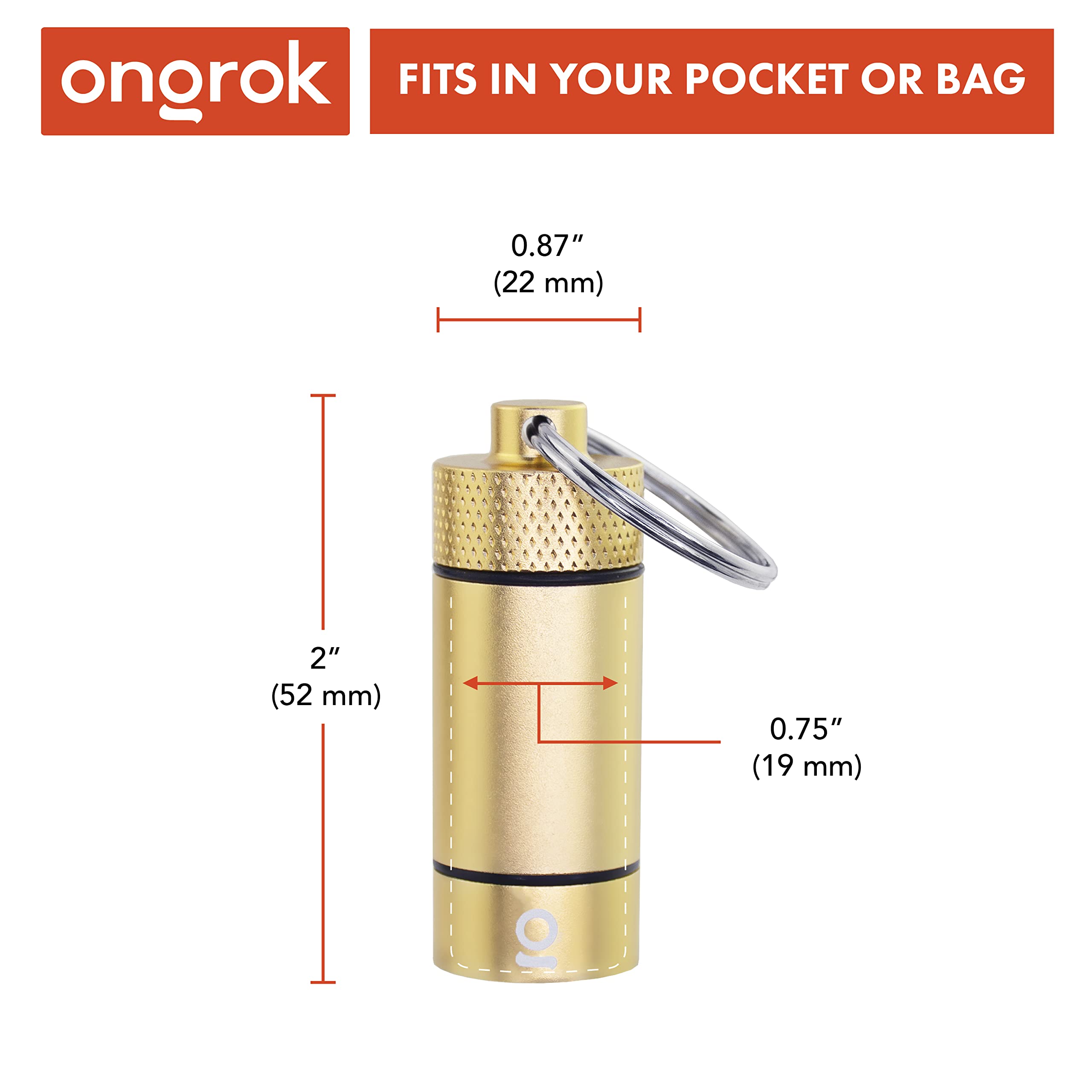 ONGROK Premium Mini Storage Tube, Keychain, Pocket-Sized, Airtight, Aluminum Metal Holder and Case (Gold)