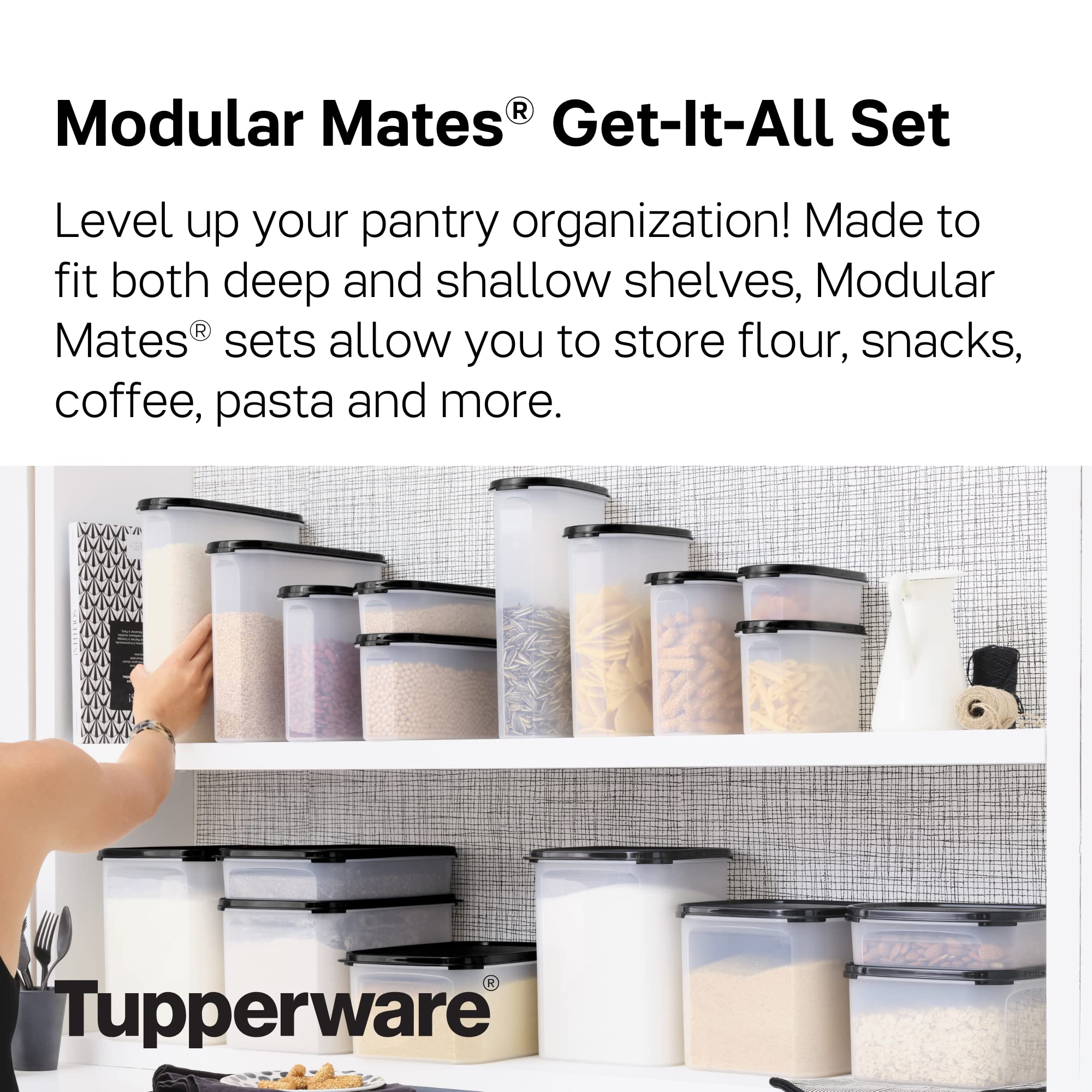Tupperware Brand Modular Mates 36-Piece Get-It-All Set (18 Containers + 18 Lids) - Airtight Dry Food Storage for Pantry - Dishwasher Safe & BPA Free