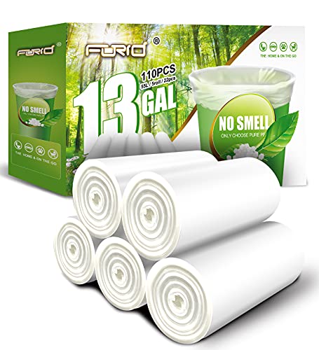 FORID 13 Gallon Trash Bags - Clear Plastic Garbage Bags Medium Tall Trash Can Liners for Kitchen Office Home Waste Bins Unscented One Box with 5 Roll 110 Count 55 Liter