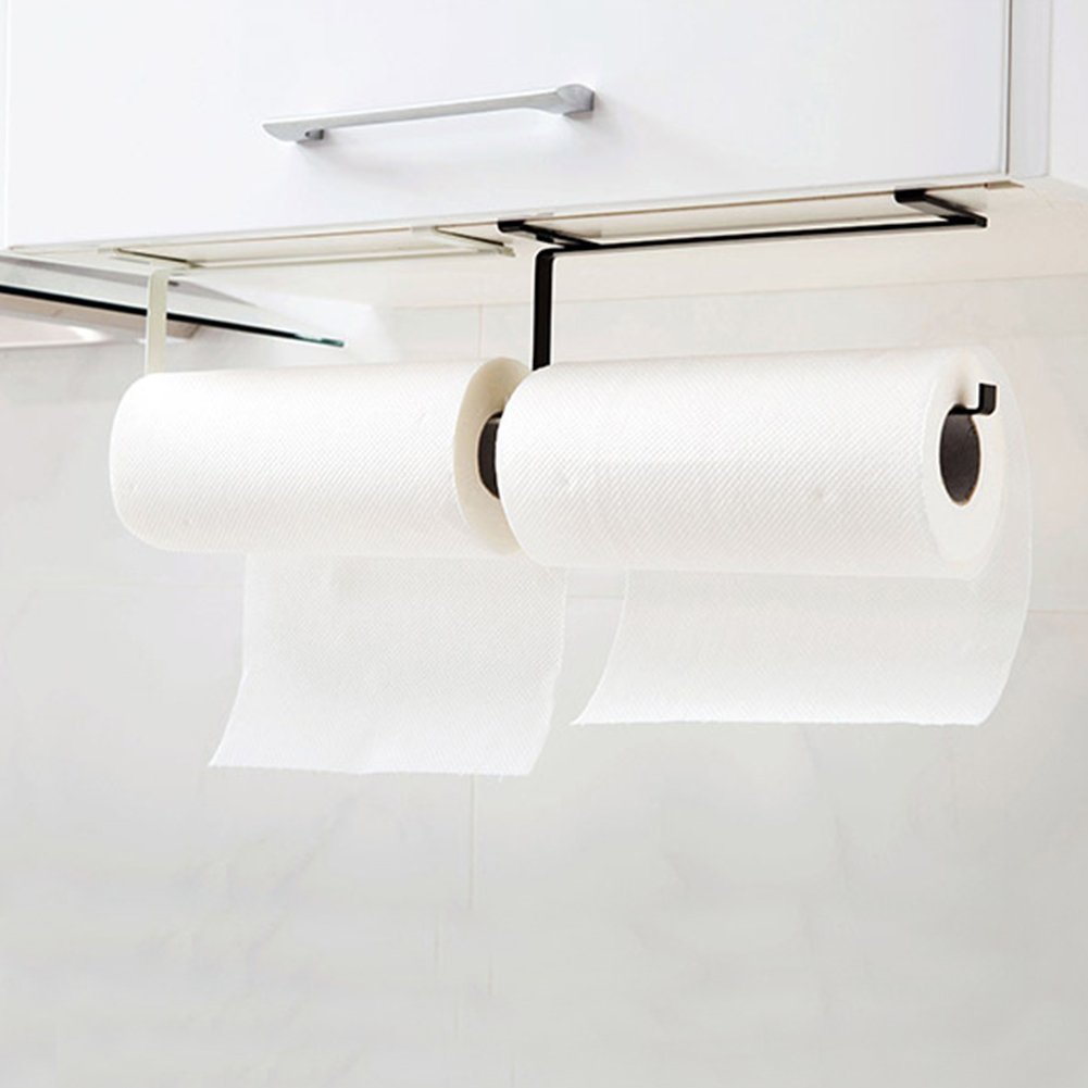 hudiemm0B Paper Towel Holder Hanger Toilet Roll Rack Stand Organizer Cabinet Bathroom Iron Black