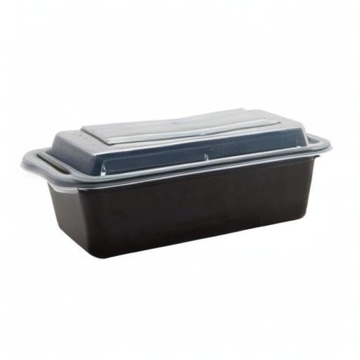 Nicole Home Collection Rectangular Food 24 oz | 7" x 5" | Black | Pack of 5 Microwaveable Containers with Lid (02241)