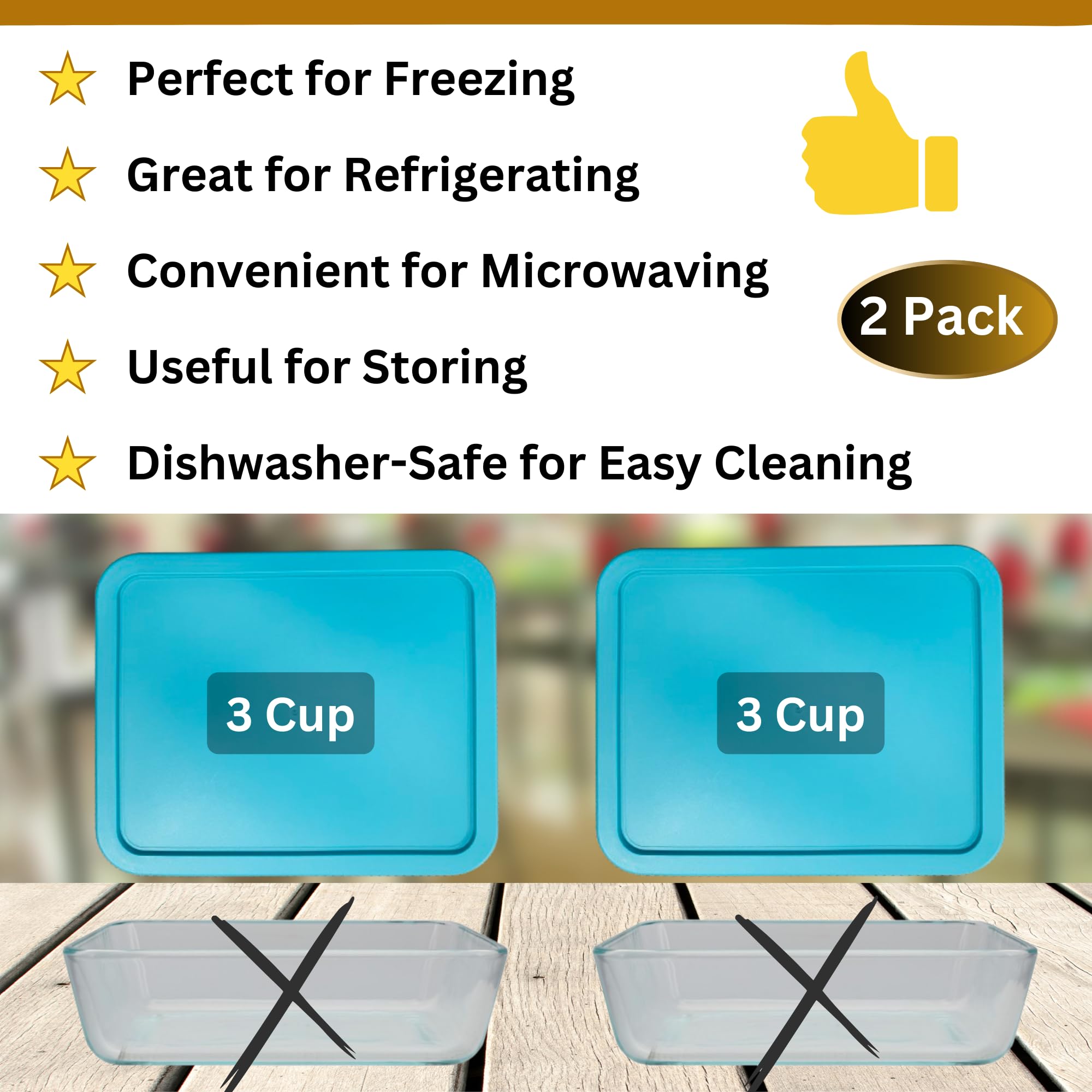 Klareware 3 cup Rectangle Plastic Food Storage Replacement Lids Covers for Klareware and Pyrex 7210-PC Glass Bowls (Container not Included) (2 Pack - Turquoise)