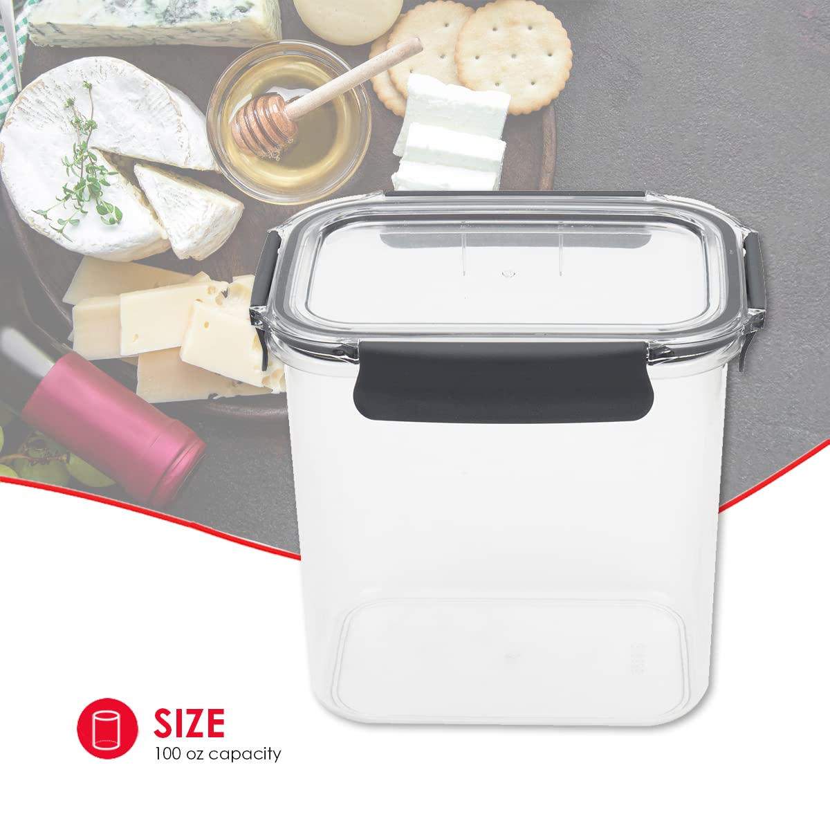 Home Basics Airtight Food Container | Powerful Air Tight Locking System | Rounded Corner | Sturdy Plastic and Silicone | Great for Liquids | Great for Lunches and Leftovers | (100 oz)