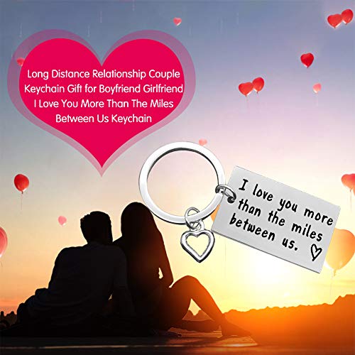 Couple Keychain, I Love You More Than The Miles Between Us Long Distance Relationship Gift for Boyfriend Girlfriend Brithday Valentines Gift Personalized Couples Jewelry Going Away Gift Keychain