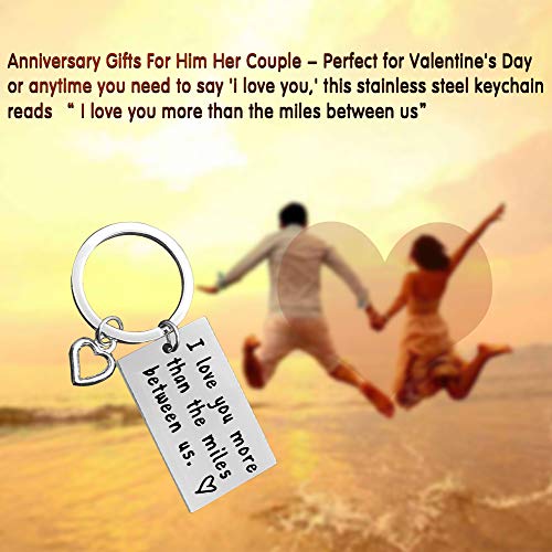 Couple Keychain, I Love You More Than The Miles Between Us Long Distance Relationship Gift for Boyfriend Girlfriend Brithday Valentines Gift Personalized Couples Jewelry Going Away Gift Keychain