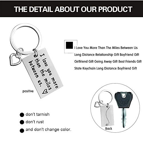 Couple Keychain, I Love You More Than The Miles Between Us Long Distance Relationship Gift for Boyfriend Girlfriend Brithday Valentines Gift Personalized Couples Jewelry Going Away Gift Keychain