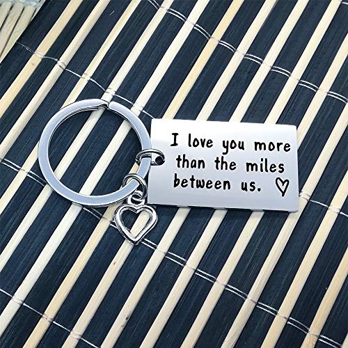 Couple Keychain, I Love You More Than The Miles Between Us Long Distance Relationship Gift for Boyfriend Girlfriend Brithday Valentines Gift Personalized Couples Jewelry Going Away Gift Keychain
