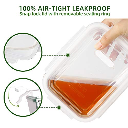 DAS TRUST 5 Pack 36oz Glass Food Storage Container Meal Prep Containers Reusable Fridge Organizers Lunch Container for Adults with Lid Airtight