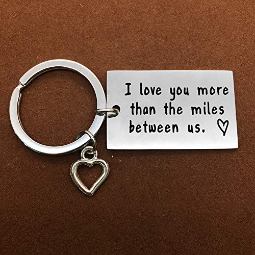 Couple Keychain, I Love You More Than The Miles Between Us Long Distance Relationship Gift for Boyfriend Girlfriend Brithday Valentines Gift Personalized Couples Jewelry Going Away Gift Keychain