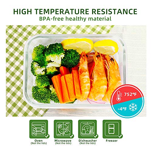 DAS TRUST 5 Pack 36oz Glass Food Storage Container Meal Prep Containers Reusable Fridge Organizers Lunch Container for Adults with Lid Airtight