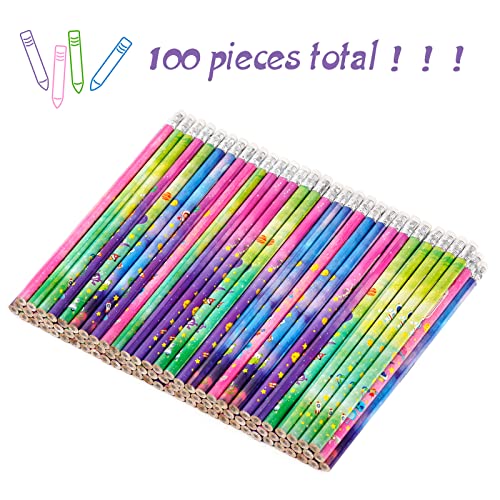 100 Pieces Outer Space Pencils Pencils Bulk Starry Sky Wooden Writing Pencils with Durable Erasers Top Home Office School Classroom Supplies (100)