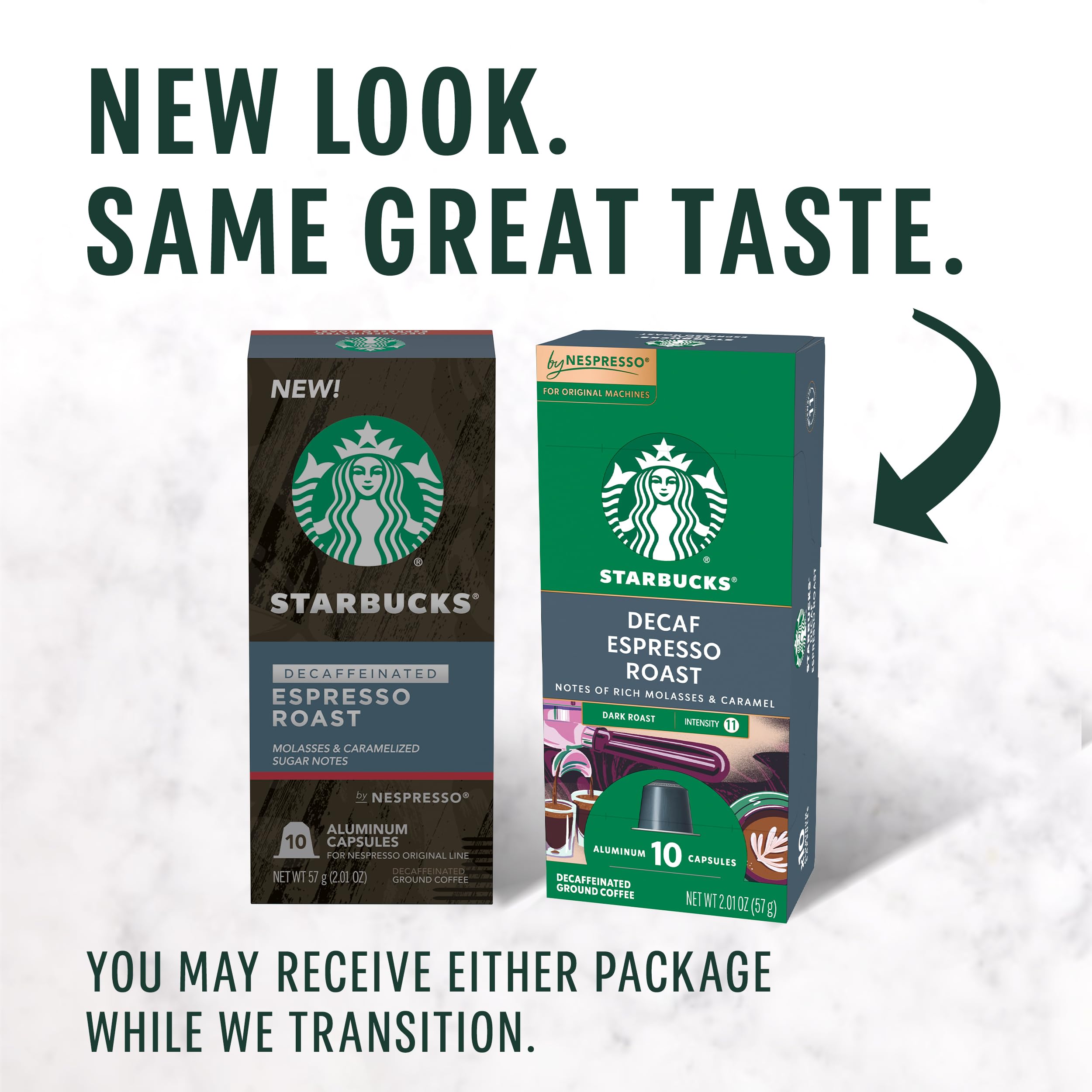Starbucks by Nespresso Decaf Dark Roast Espresso (50-count single serve capsules, compatible with Nespresso Original Line System)