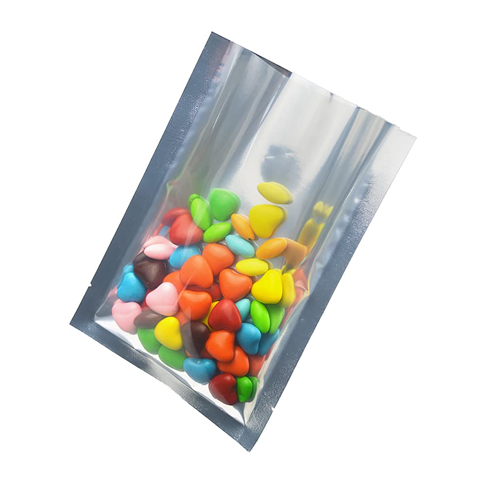 MITOB Silver Aluminum Foil Pouch Heat Seal Front Window Plastic Mini Open Top Flat Vacuum Packaging Mylar Bag Food Small Sample Mylar Storage with Tear Notch (200, 6x9cm(2.3x3.5 inch))