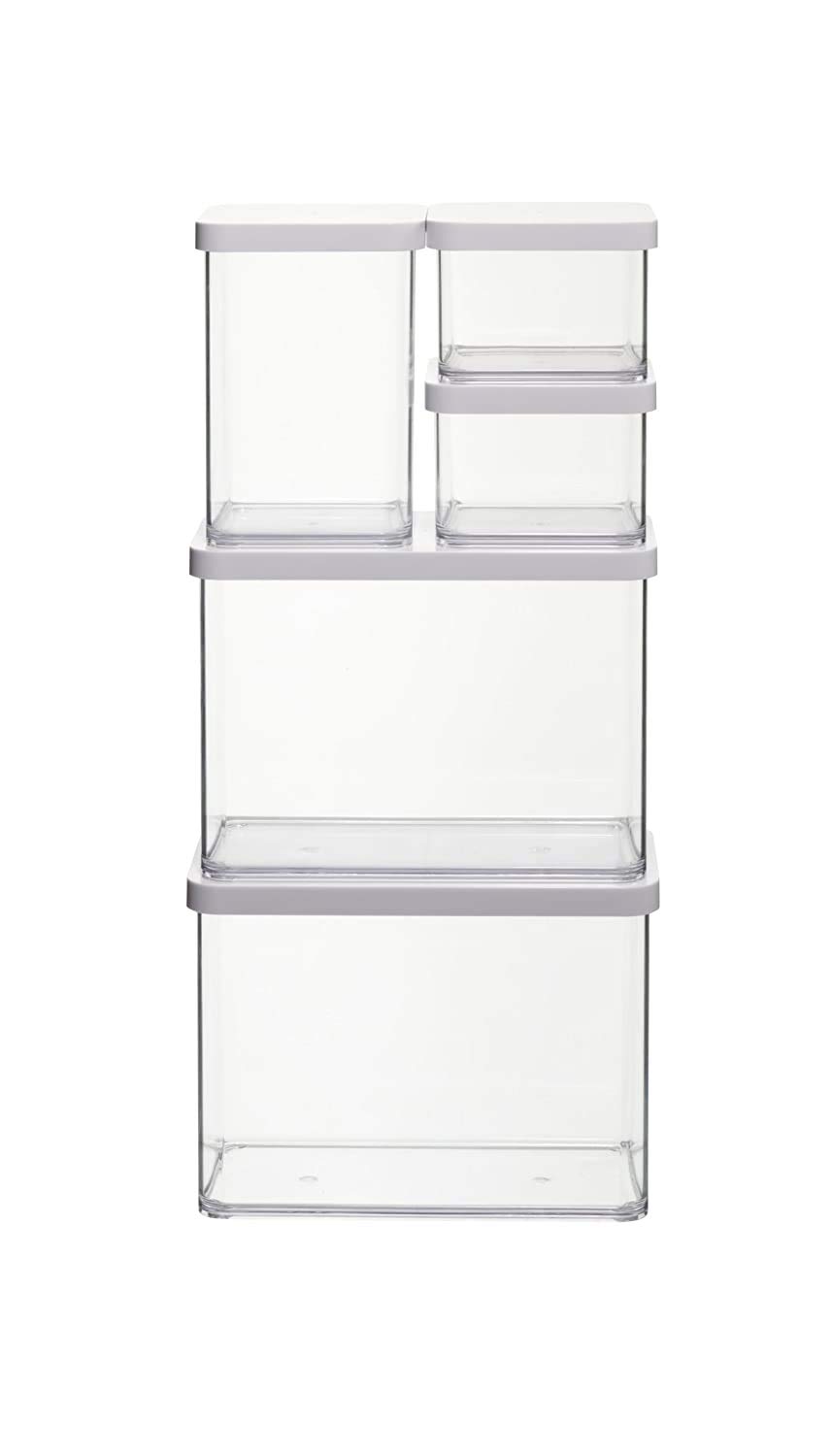 Rotho, Loft, Set of 5 Storage Boxes, Plastic (PP) BPA-Free, Transparent/White, 2 x 2,1l, 1 x 1,0l, 2 x 0,5l (30,0 x 21,0 x 15,0 cm)