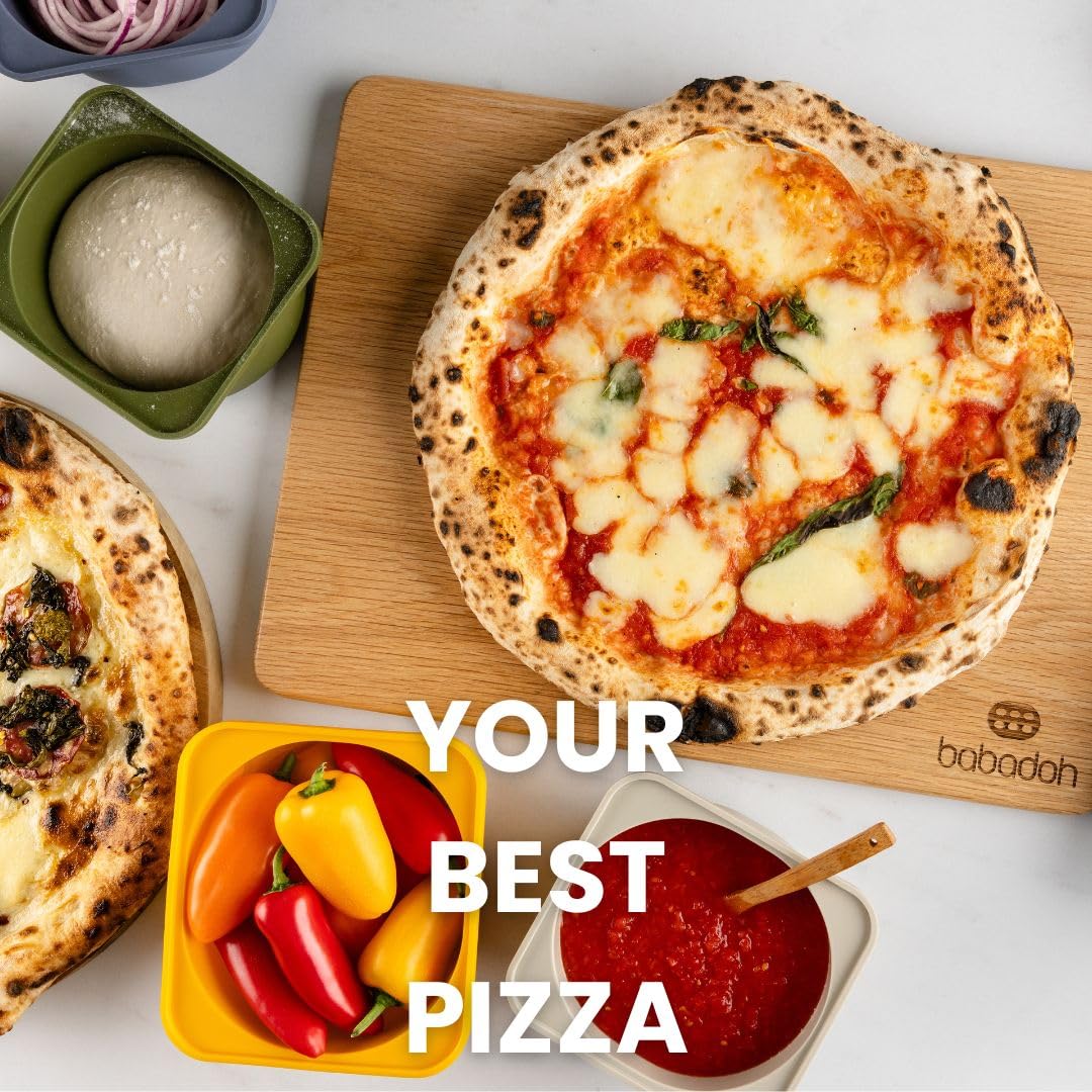 Babadoh Pizza Dough Proofing Silicone Containers with Lids | Pizza Making Accessories | Set of 6 | Multi Blue (2 Dough, 2 Smoke, 2 Steel) | Original Size (make 12" Pizzas)