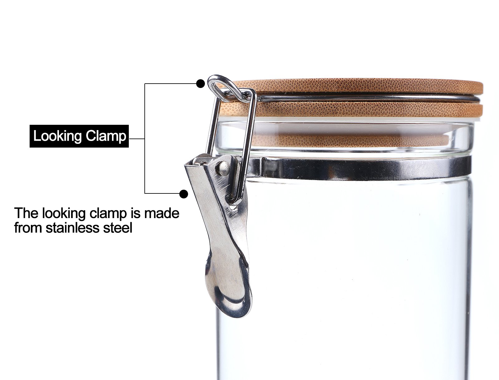 KKC HOME ACCENTS Clear Borosilicate Glass Food Storage Canister with Airtight Hinged Lids,Sealed Glass Container for Nuts,Flour,Sugar,Coffee Beans,Corn Flakes,50 Fluid Ounces