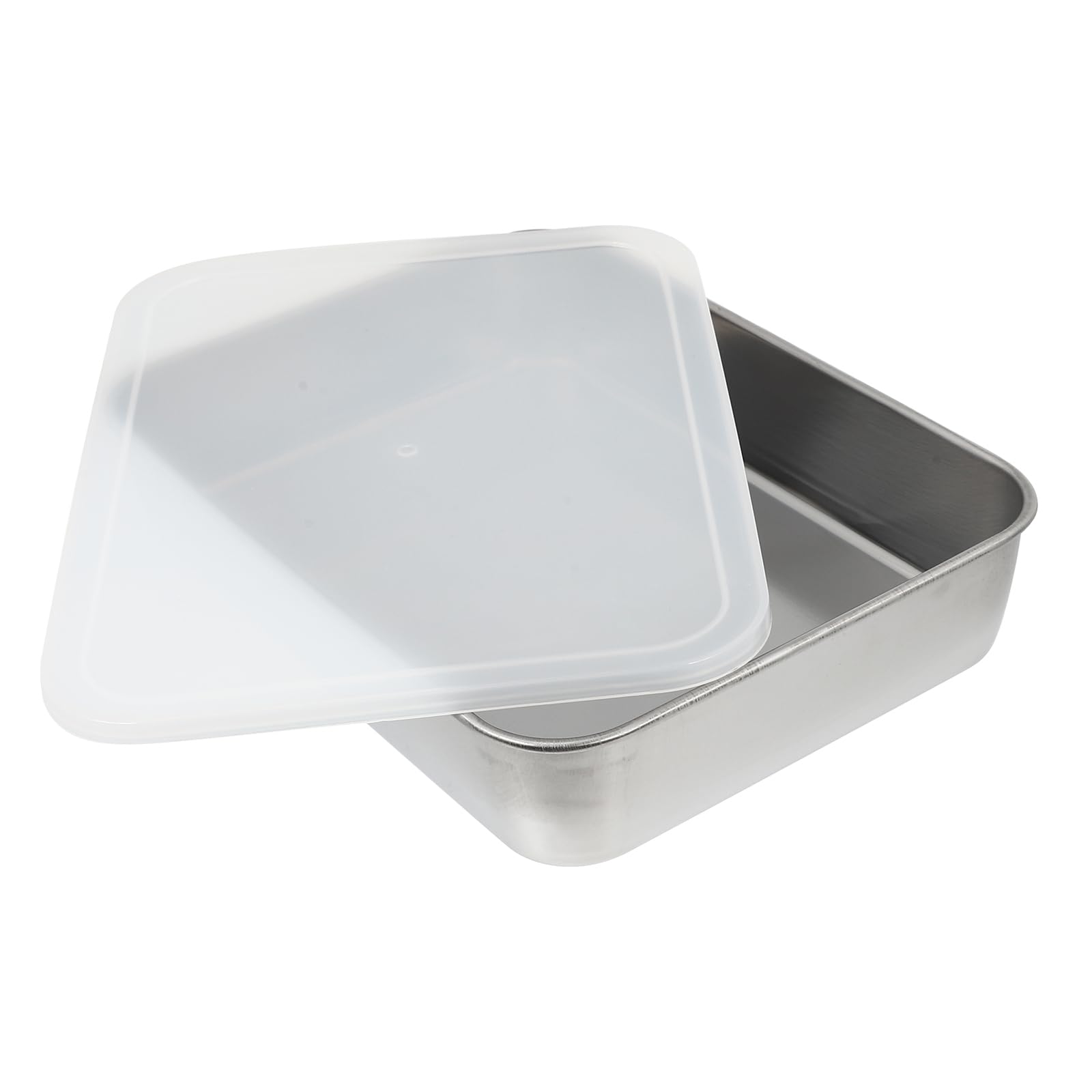 Stainless Steel Baking Pan Cake Pan with Lid BBQ Pan Rectangular Pan Fridge Storage Container Dumpling Storage Box Salad Box Leakproof Metal Food Containers 23X17X5CM
