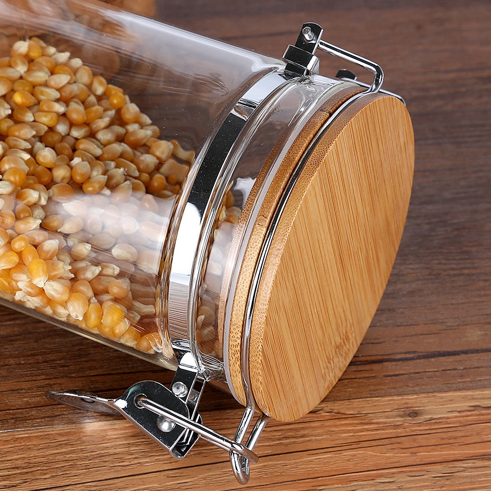 KKC HOME ACCENTS Clear Borosilicate Glass Food Storage Canister with Airtight Hinged Lids,Sealed Glass Container for Nuts,Flour,Sugar,Coffee Beans,Corn Flakes,50 Fluid Ounces