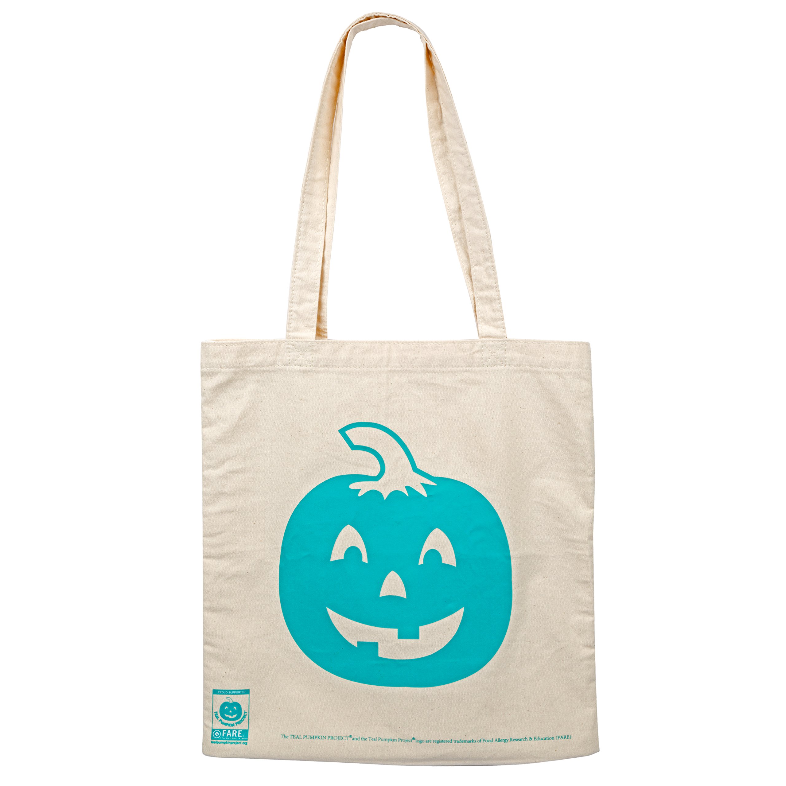 SCS Direct Teal Pumpkin Halloween Large Reusable Canvas Bag- 14" Trick or Treat Candy Tote for Adults & Kids- Official Teal Pumpkin Project Gear, Large Casual Grocery Bag for Women Men Children