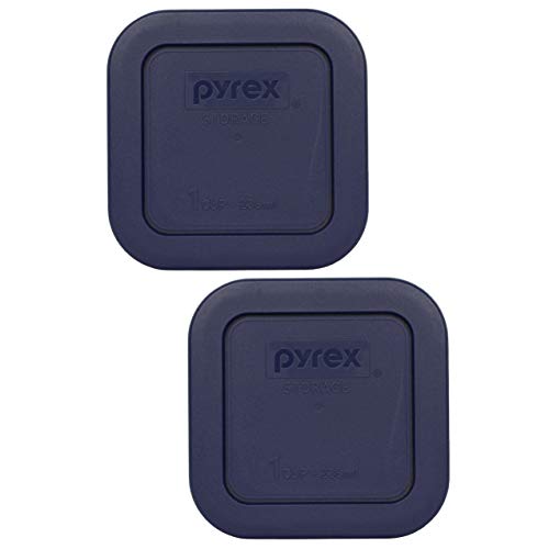 Pyrex 8701-PC 1 Cup Blue Square Plastic Food Storage Lid, Made in USA - 2 Pack