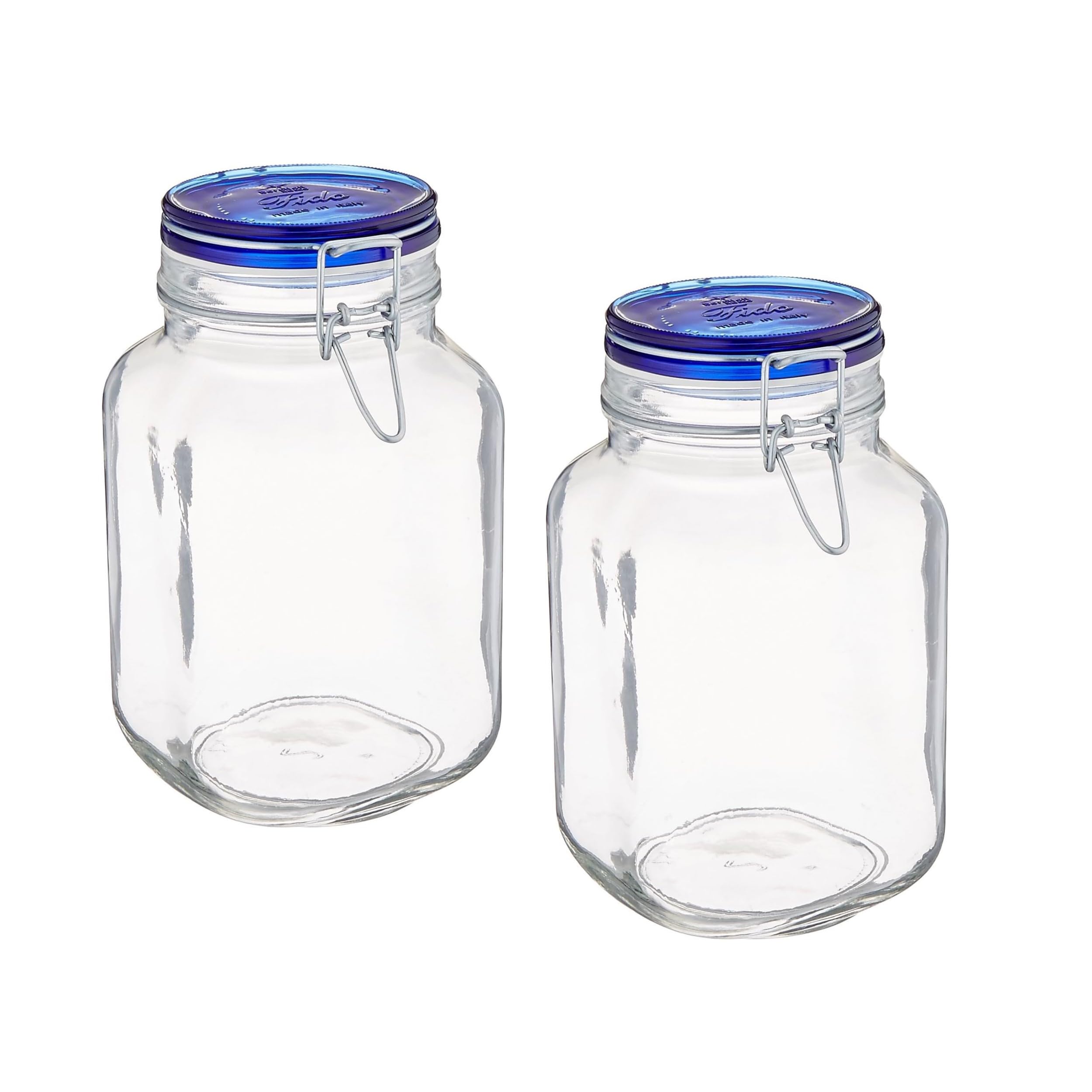 Bormioli Rocco Fido Collection, 2 Pack, 67.75 Oz. Food Storage Glass Jars, Airtight Rubber Seal & Glass Lid, With Stainless Wire Clamp,Made In Italy.